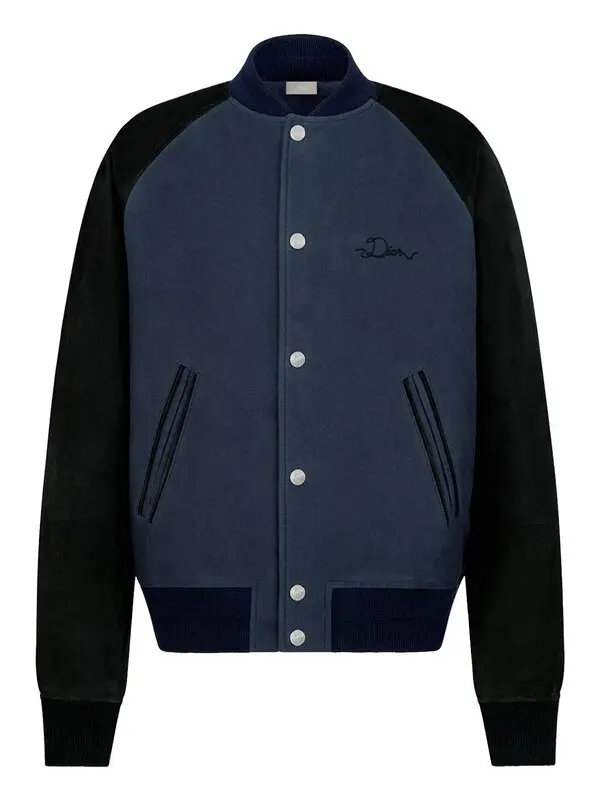Dior Ribbon Embroidered Suede And Cotton Bomber Jacket - Multicolor