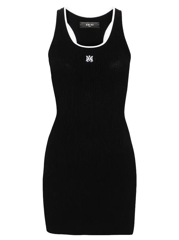 Amiri Ribbed Knit Contrasting Trim Mini Dress - Black