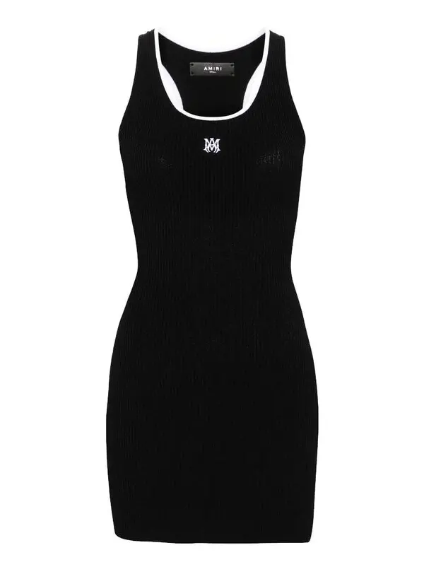 Amiri Ribbed Knit Contrasting Trim Mini Dress - Black