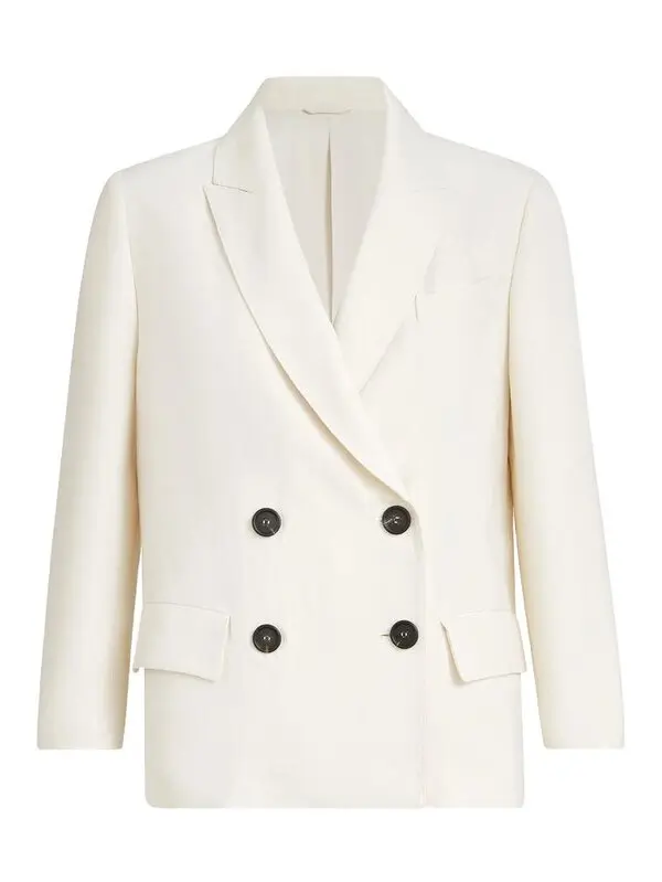 Brunello Cucinelli Double-breasted Blazer With Monili Detail - Cream