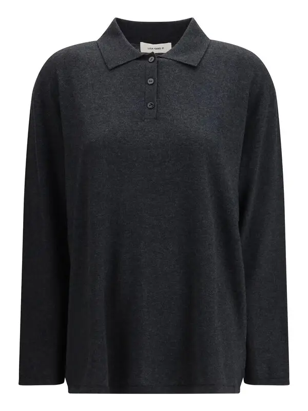 LISA YANG Caisa Cotton Blend Polo Sweater - Gray