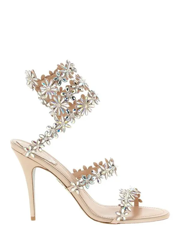 Rene Caovilla Eva Crystal Floral Ankle Wrap Stiletto Sandals - Multicolor