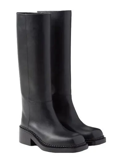 Prada Leather Knee-high Block Heel Boots - Black