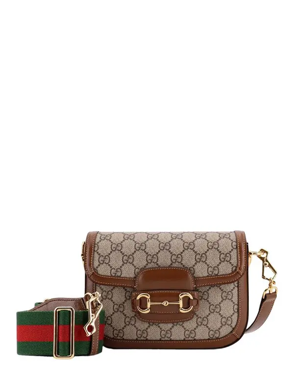 Gucci Coated Canvas 1955 Horsebit Crossbody Bag With Gg Supreme Motif - Cream