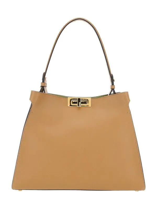Fendi Way Tote Bag With Removable Handle And Turn Lock In Leather - Cream
