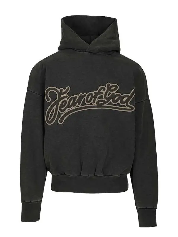 Fear Of God Cotton Faded Effect Logo Print Hoodie - Black
