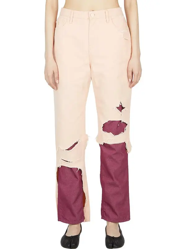 Raf Simons Distressed Cotton Denim Jeans - Pink