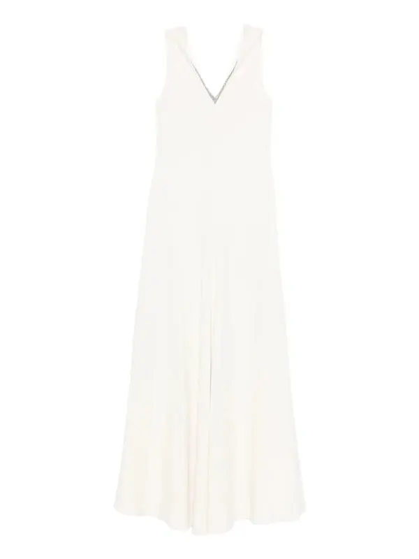 Brunello Cucinelli Off-white Silk And Acetate V-neck Floor-length Dress - Cream