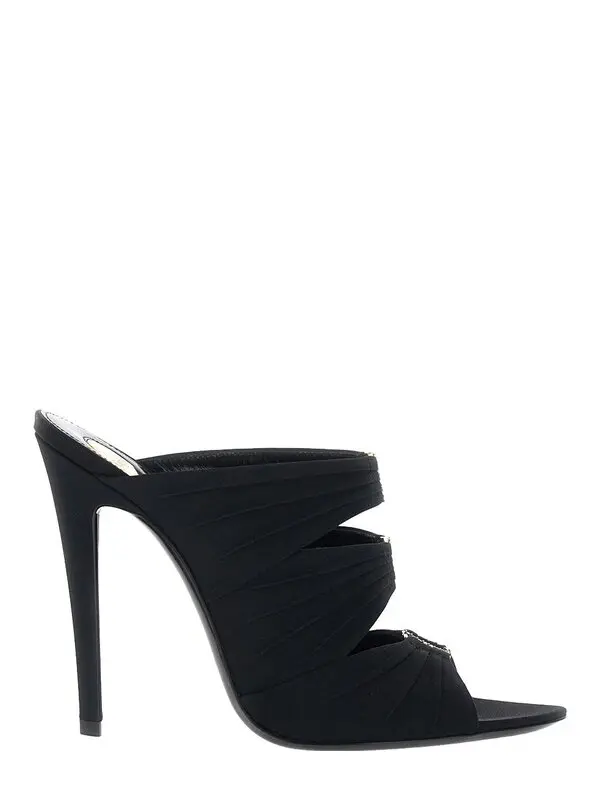 Saint Laurent Emilie Black Leather Heeled Sandals With Cassandre Plate - Multicolor