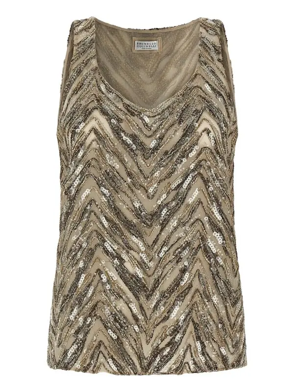 Brunello Cucinelli Embellished Silk Top - Cream