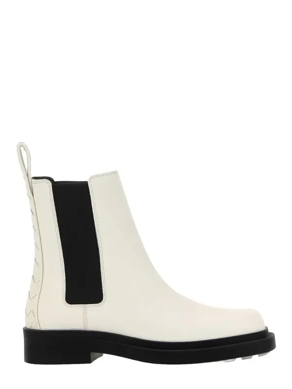 Bottega Veneta Ivory Leather Chelsea Ankle Boots - White