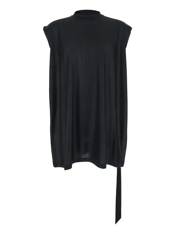 Rick Owens Black Crew Neck T-shirt With Raised Collar In Tech Fabric For - Multicolor
