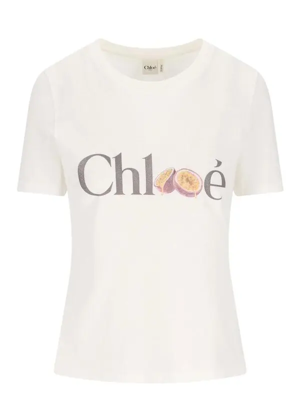 Chloé Organic Cotton Logo Detail T-shirt - Cream