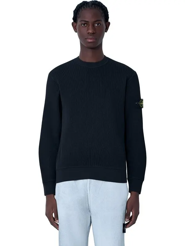 Stone Island Waffle-knit Crewneck Sweater - Black