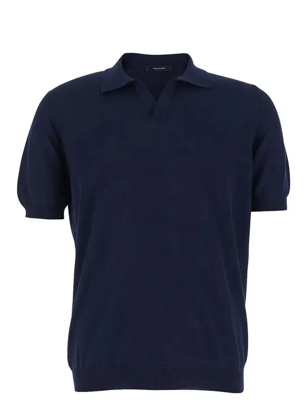 Tagliatore Blue Polo Shirt With Open Collar Without Buttons In Cotton For - Multicolor