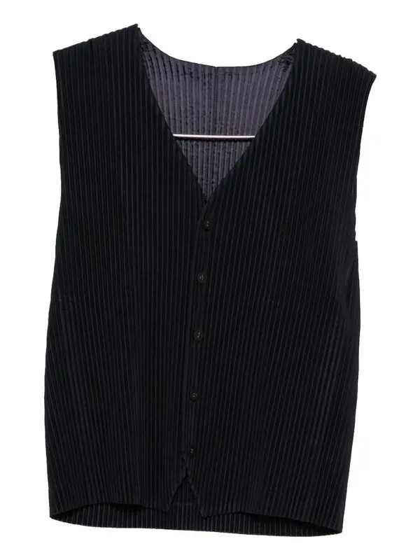 Issey Miyake Pleated V-neck Sleeveless Vest - Multicolor