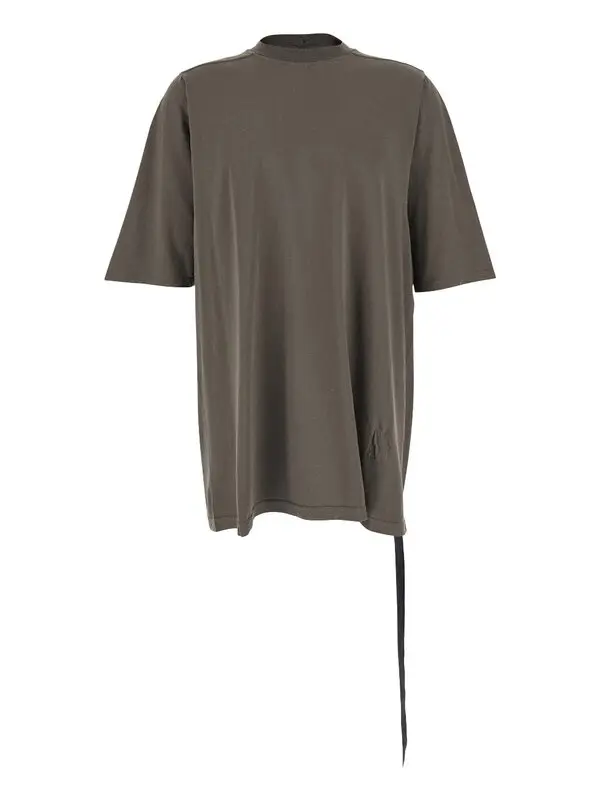 Rick Owens Grey Crew Neck T-shirt With Raised Collar In Cotton - Gray
