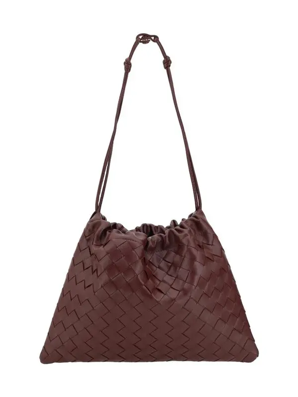 Bottega Veneta Burgundy Calfskin Woven Shoulder Bag - Red