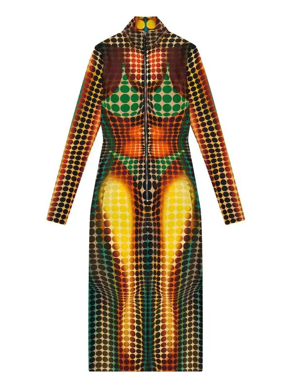 JEAN PAUL GAULTIER High Neck Long Sleeve Zip Up Dress - Yellow
