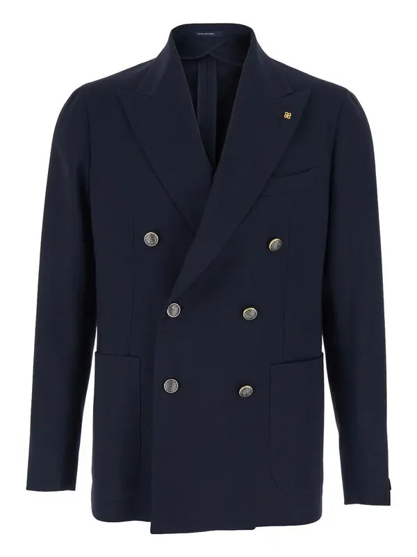 Tagliatore Blue Wool Double-breasted Jacket With Peak Lapels - Multicolor