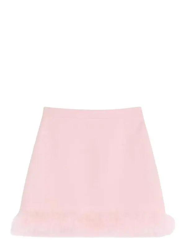 Valentino Garavani Feather Embellished Wool Silk Miniskirt - Pink