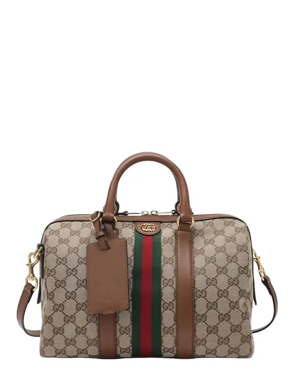Gucci Monogrammed Canvas And Leather Top Handle Bag - Cream