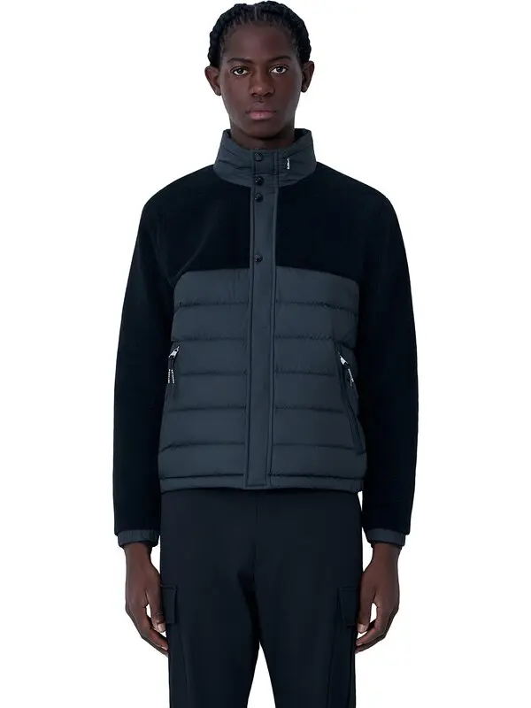 Moncler Quilted Down & Fleece Stand Collar Jacket - Black