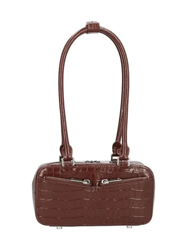 SELF-PORTRAIT Crocodile Effect Top Handle Bag - Brown