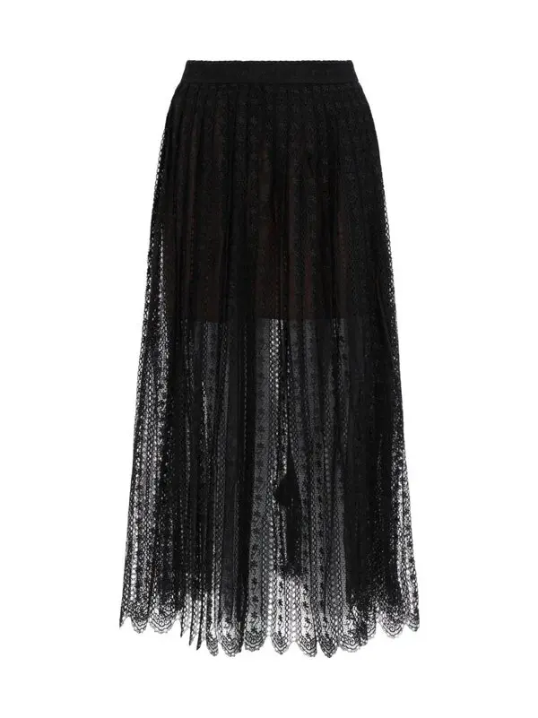 SELF-PORTRAIT Lace Midi Skirt - Black