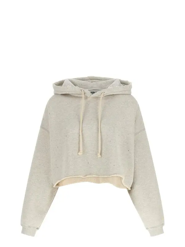 GOLDEN GOOSE Embellished Cotton Terry Cropped Hoodie - Gray
