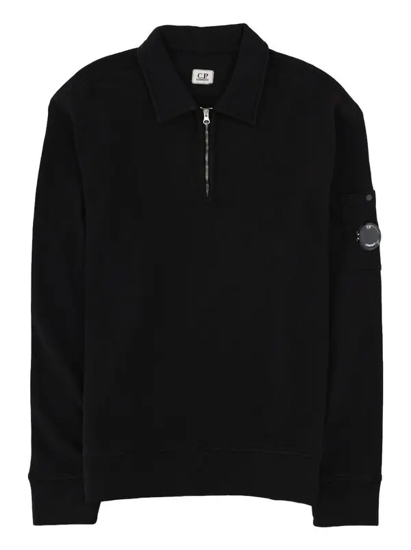 C.P. COMPANY Cotton Zip Polo Sweatshirt - Black