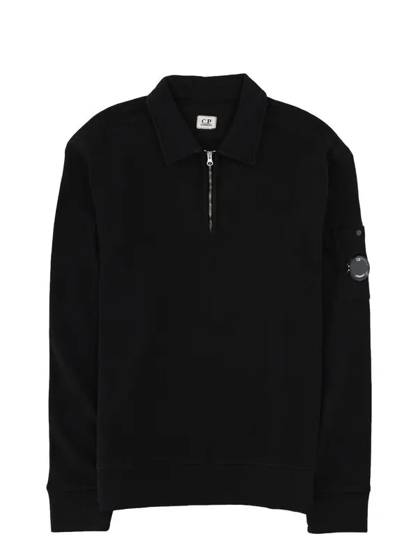 C.P. COMPANY Cotton Zip Polo Sweatshirt - Black
