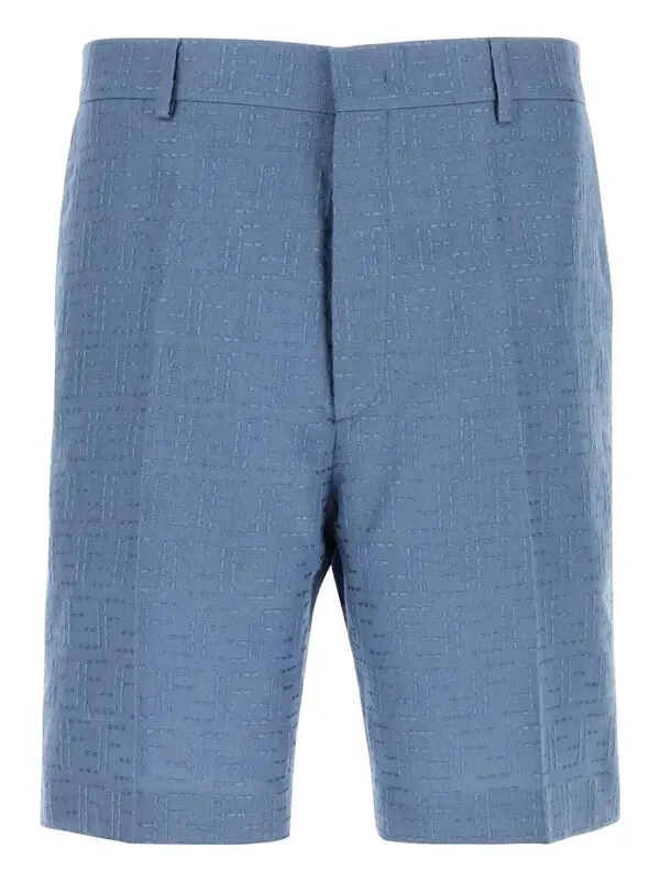 Fendi Cerulean Linen Blend Textured Bermuda Shorts - Blue