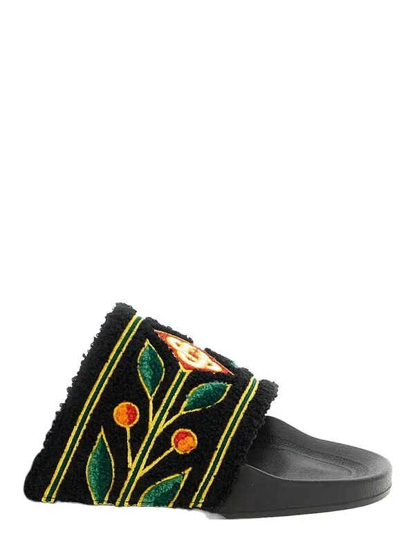 Casablanca Laurel Terry Slides With Embroidered Logo And Graphics - Black