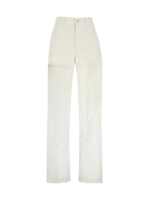 MARINE SERRE Cotton Pants With Embroidered Detail - White