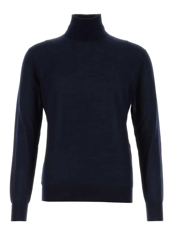 Saint Laurent Navy Cashmere Blend High Neck Sweater - Blue