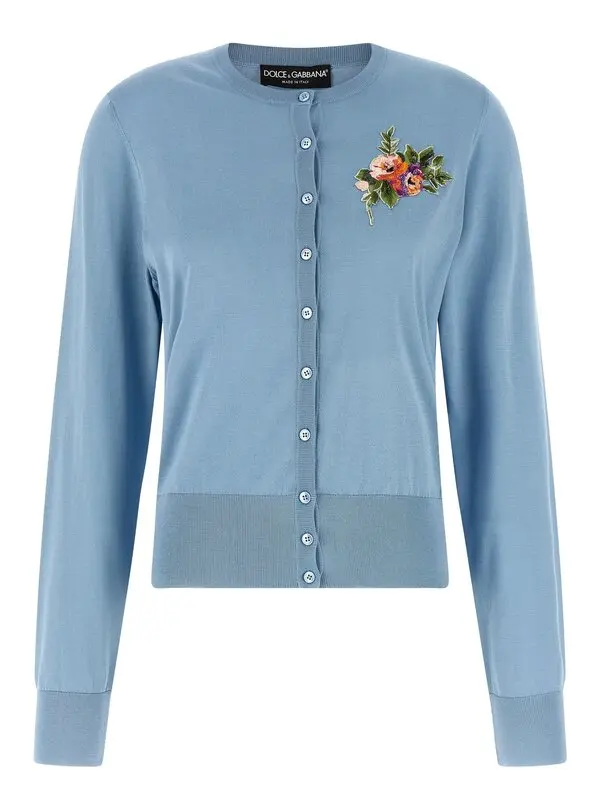 Dolce & Gabbana Floral Embroidered Silk Cardigan - Blue