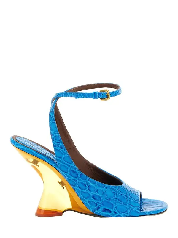 Dries Van Noten Embossed Leather Sandals - Blue