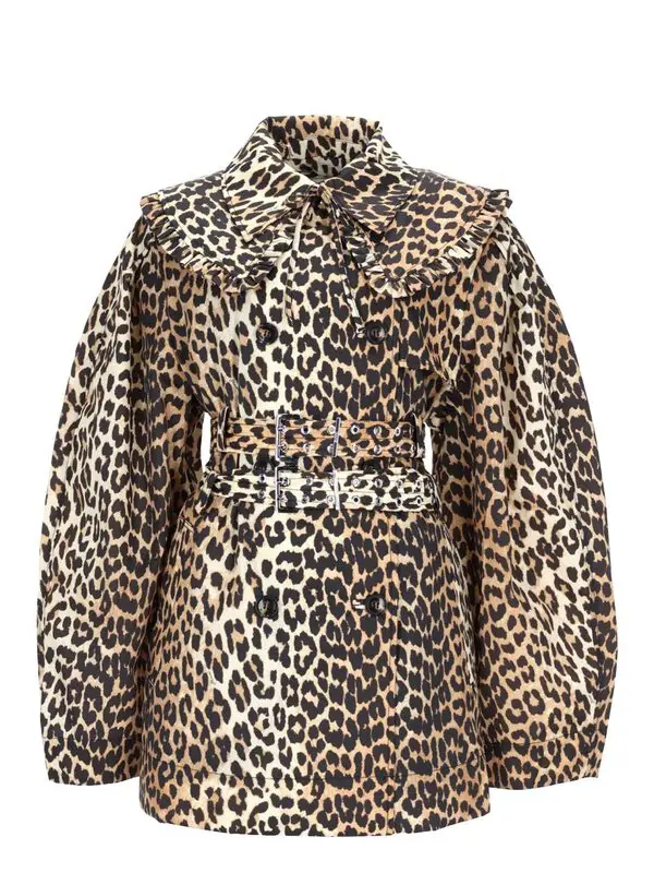 GANNI Leopard Print Short Trench Coat - Multicolor