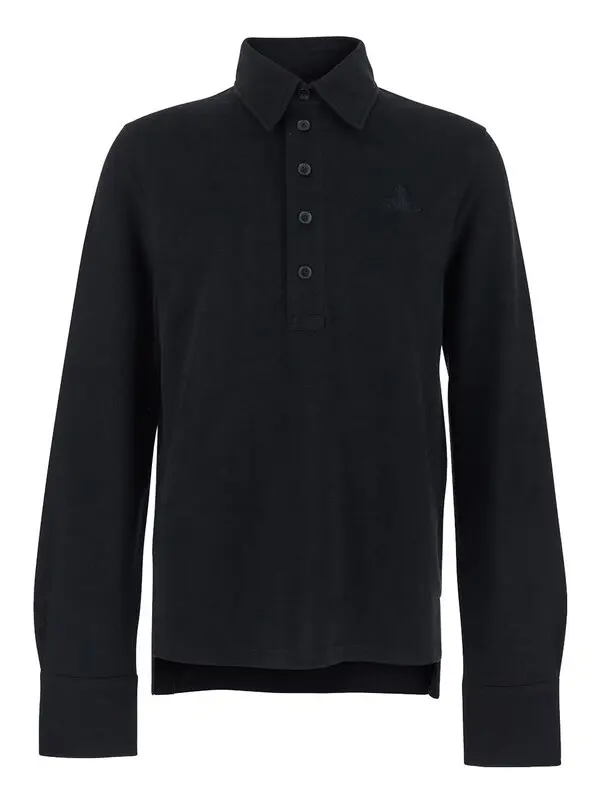 VIVIENNE WESTWOOD Black Long Sleeve Polo With Tone-on-tone Orb In Cotton For - Multicolor