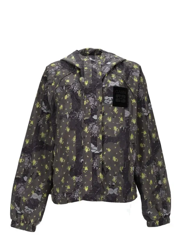 GANNI Lightweight Nylon Printed Jacket With Hood - Multicolor