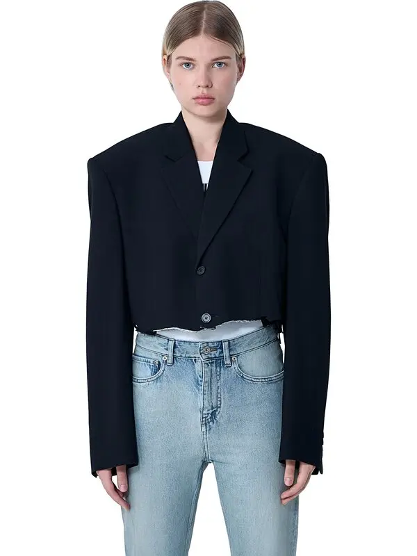 Balenciaga Cut-off Wool-blend Blazer - Black