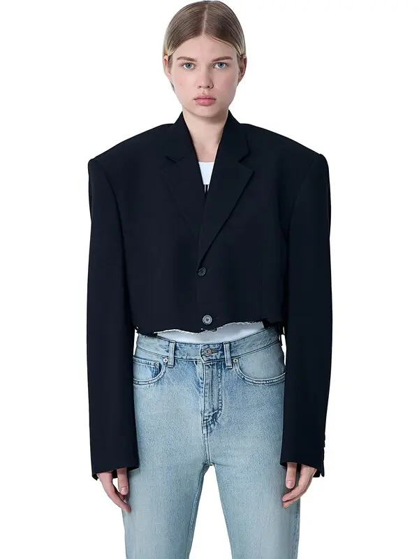 Balenciaga Cut-off Wool-blend Blazer - Black