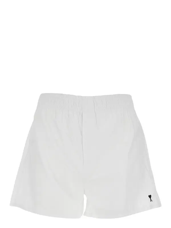 Ami Cotton Shorts With Elasticated Waist And Embroidered Logo - White