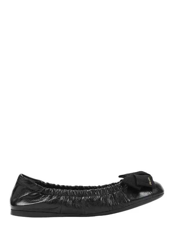 Prada Calf Leather Ballerinas With Bow Detailing - Black