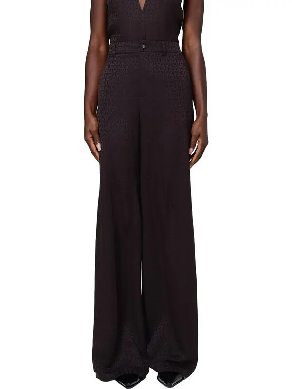 Gucci Silk Monogram Wide Leg Pants - Brown