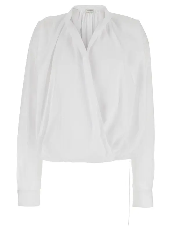 Dries Van Noten White Cotton V-neck Long Sleeve Dress - Multicolor