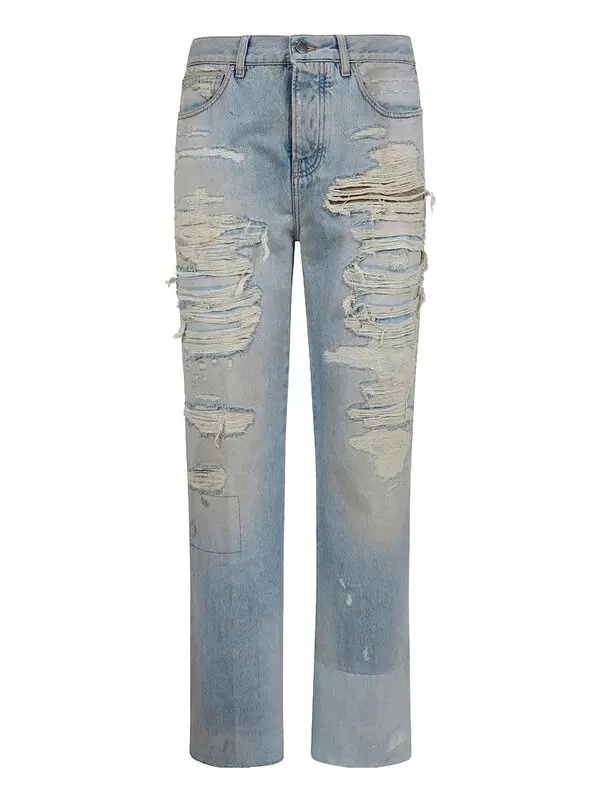 Amiri Distressed Straight-leg Jeans - Blue