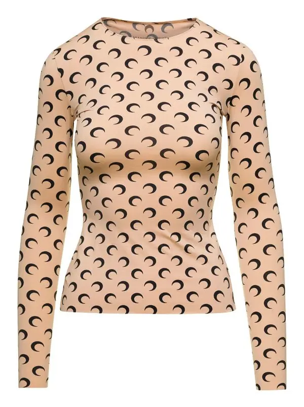 MARINE SERRE Crescent Moon Print Long Sleeve Top - Multicolor