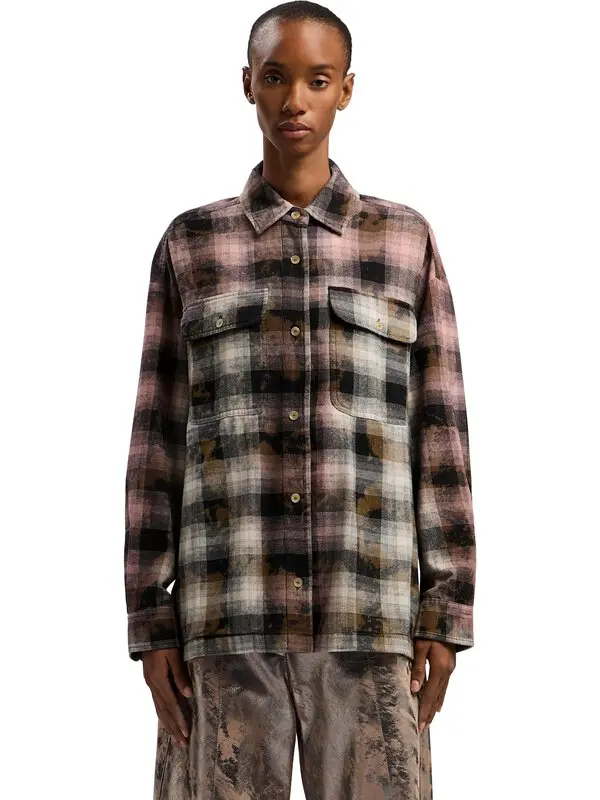 Palm Angels Oversized Coated Check Shirt With Logo Detail - Black